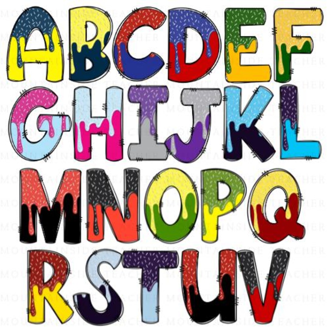 Sprinkle Drip Letters, Bright Doodle Alphabet, PNG Bundle, Doodle ...