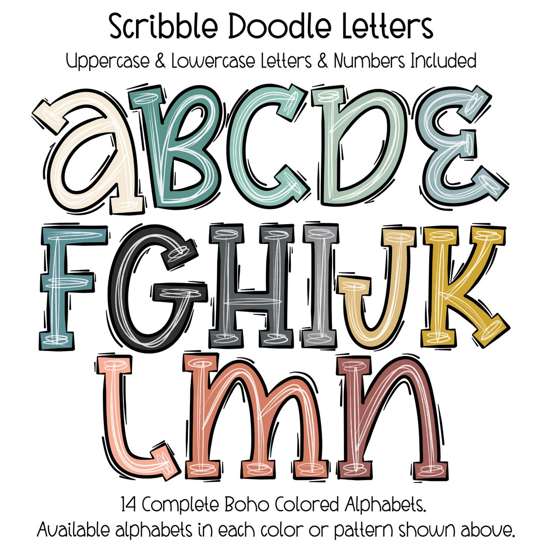 Boho Scribble Doodle Alphabet PNG Sublimation Alpha Design Uppercase ...