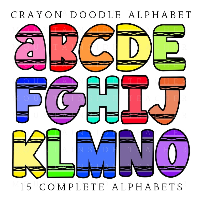 Crayon Letter PNG Bundle: Back to School Doodle Font (digital Download ...