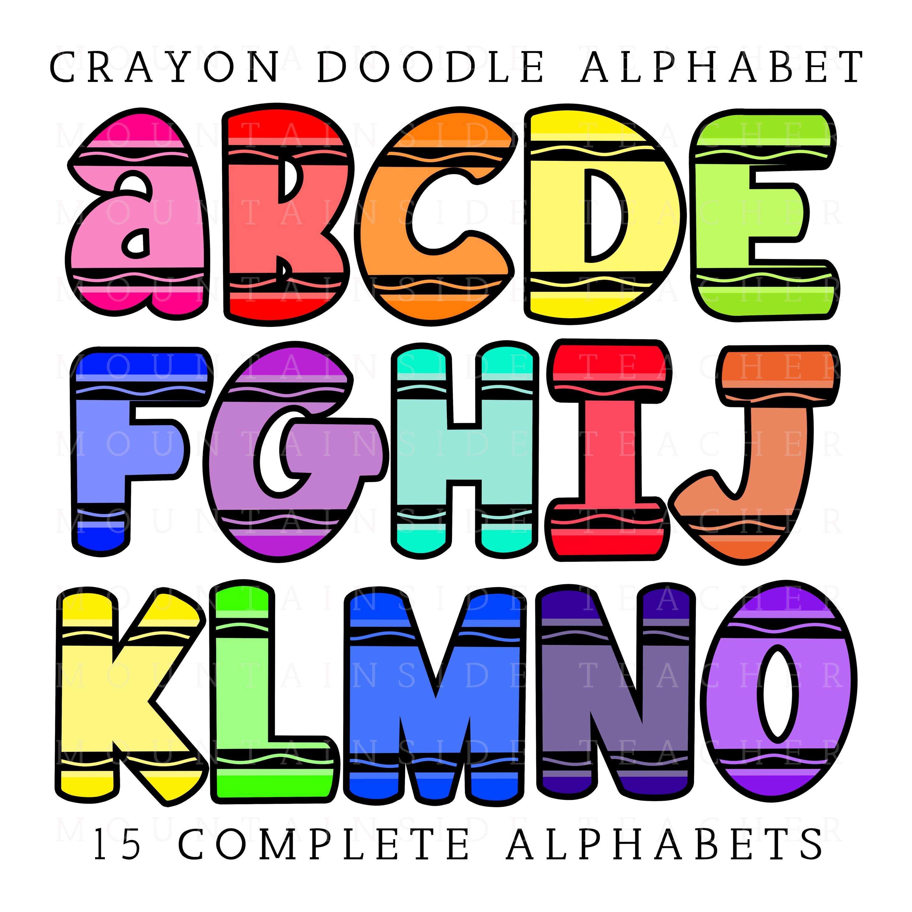 Crayon Letter PNG Bundle: Back to School Doodle Font (digital Download ...