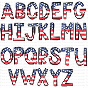 American Flag Alphabet & Numbers Scribble Letters Patriotic Alphabet ...