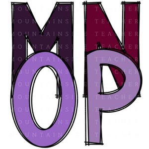 Double Outline Block Letters Shades of Purple Bundle Doodle Sublimation ...