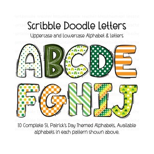 Scribble Letters, St. Patrick's Day Doodle Alphabet, Doodle Sublimation ...