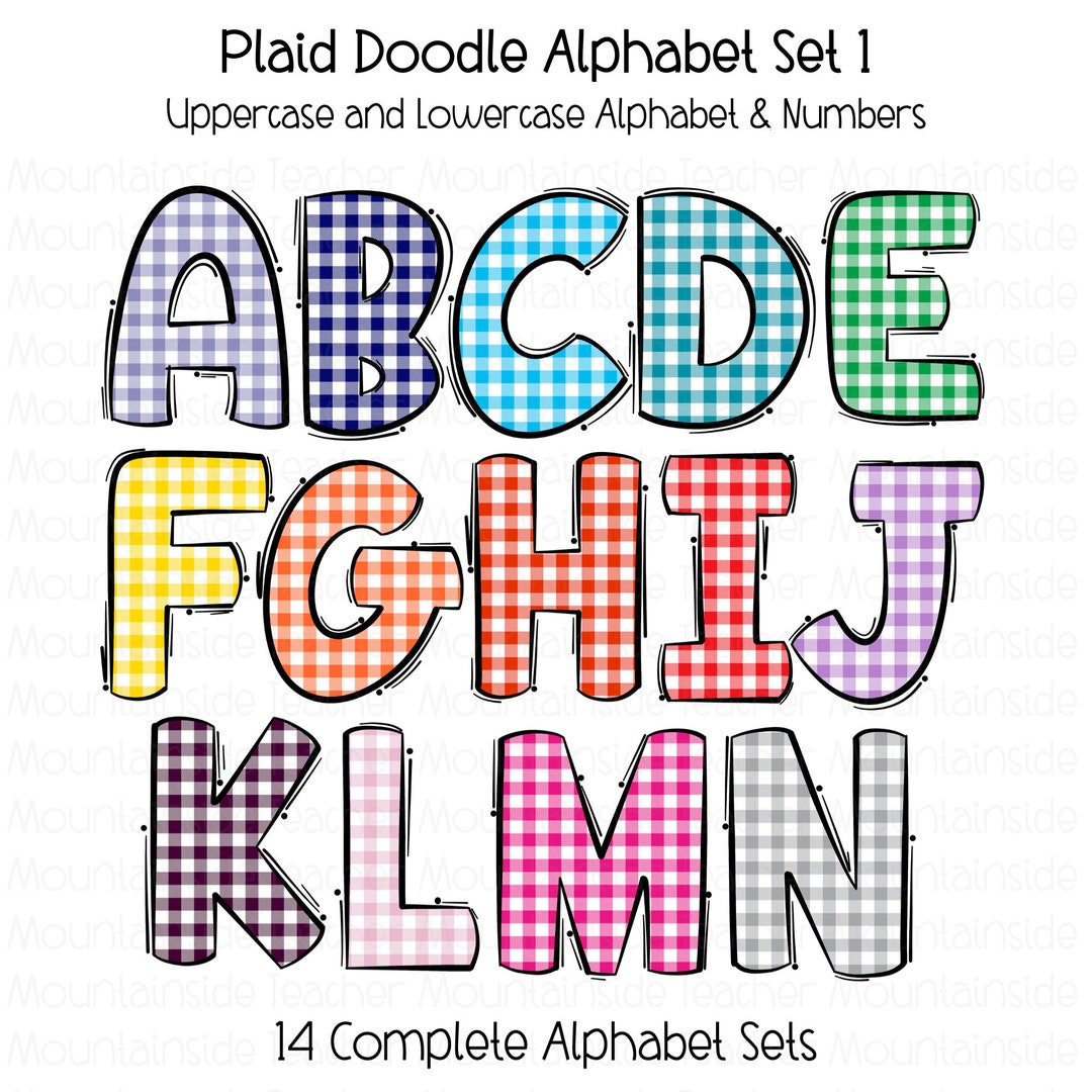 Plaid Letters, Doodle Alphabet, PNG, Sublimation, Alpha Set, Clipart, Hand Drawn Alpha Pack, PNG ...