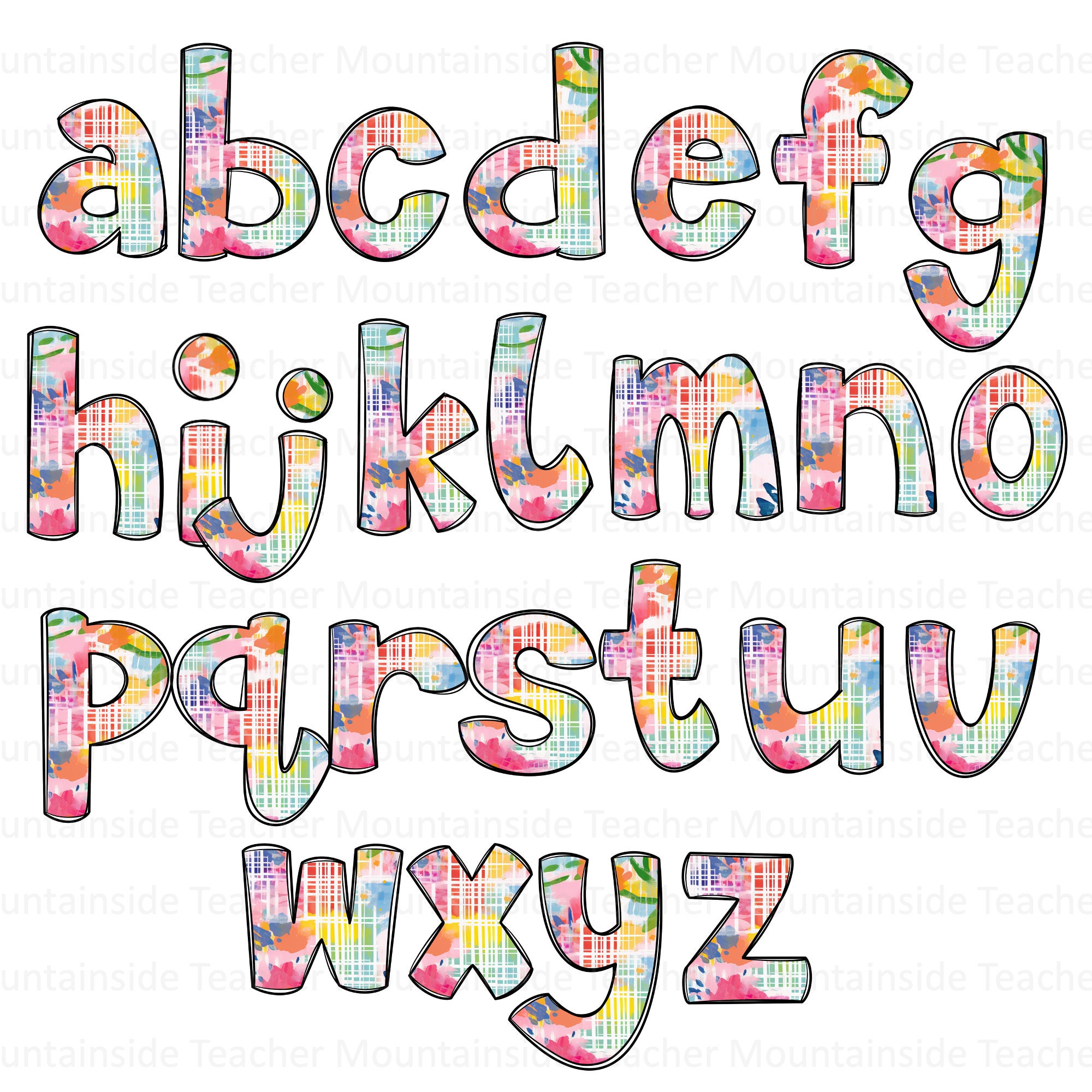 Colorful Floral Doodle Letters, Hand Drawn Doodle Alpha Bundle ...
