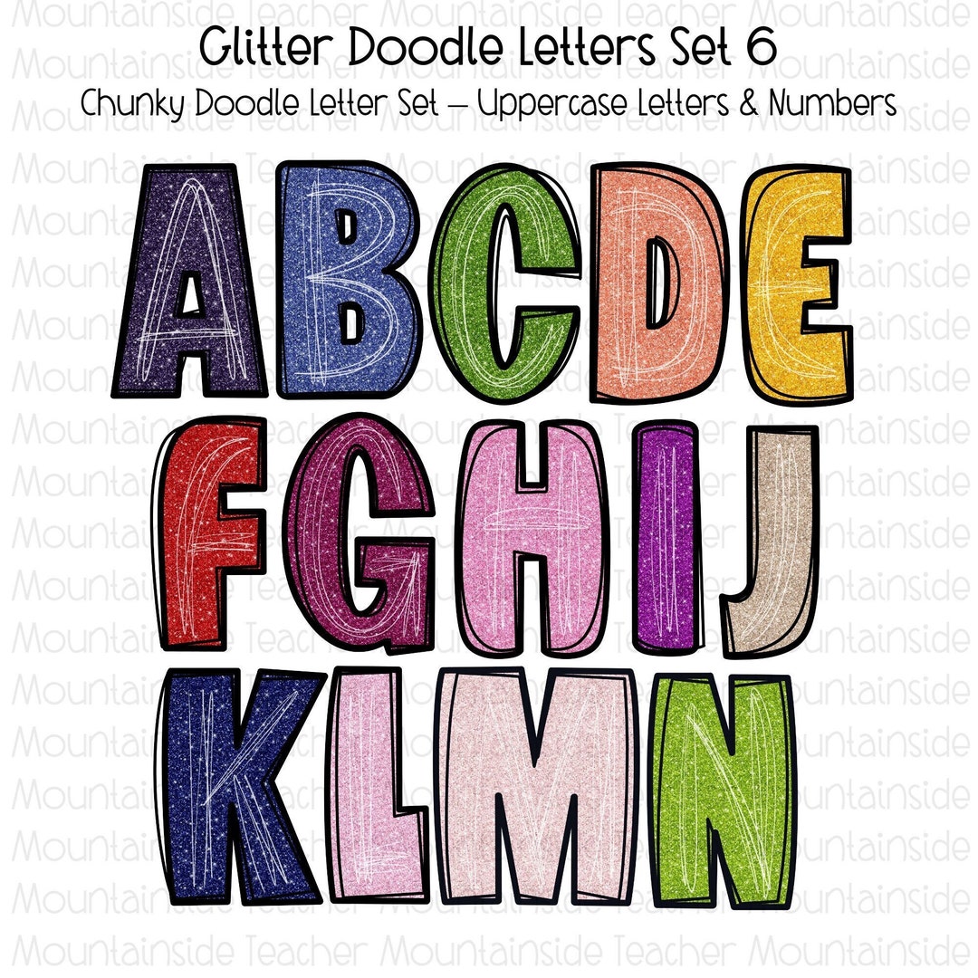 Scribble Glitter Doodle Alphabet PNG Sublimation Alpha Set Design ...