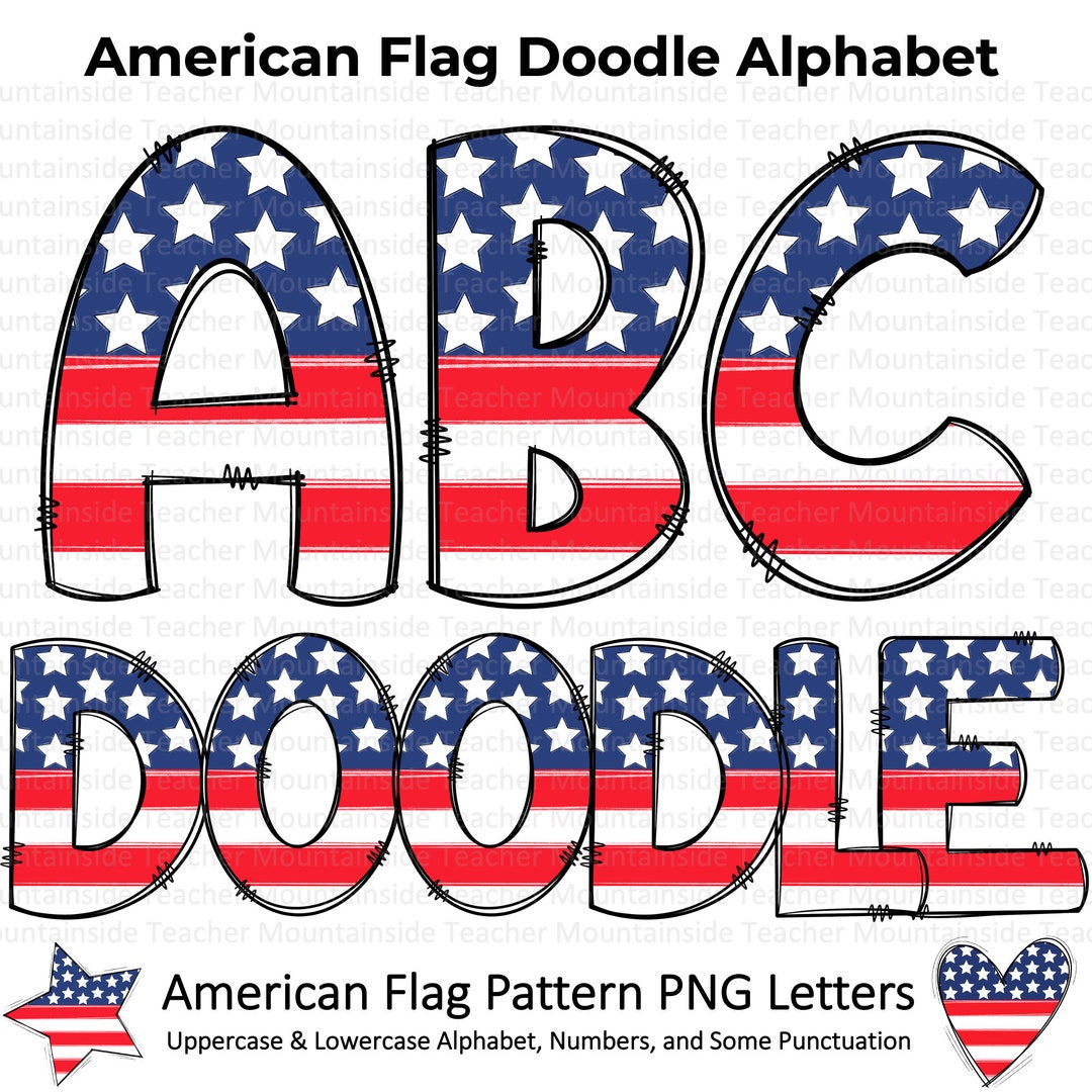 American Flag Alphabet and Numbers Doodle Letters Patriotic Alphabet ...