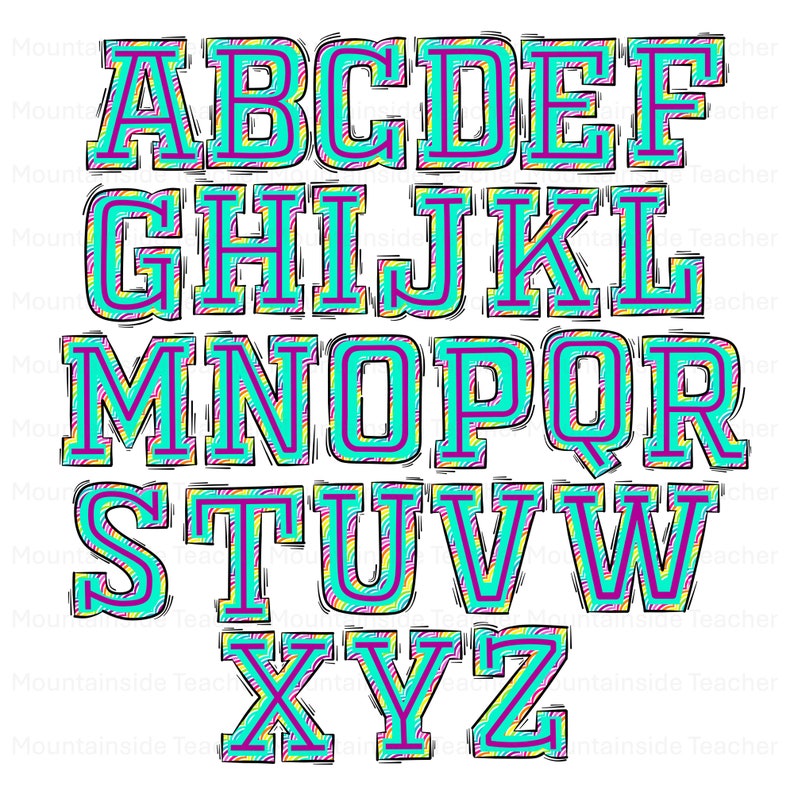 Rainbow Neon Varsity Letters, Marquee Colorful Alphabet Fun PNG Bundle ...