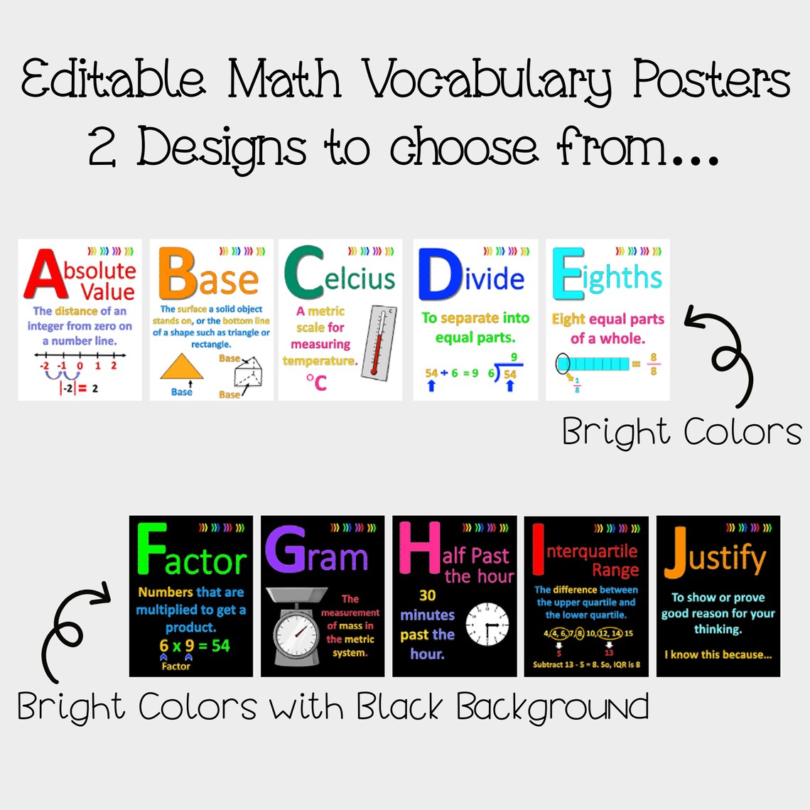 Editable Math Vocabulary Alphabet Posters | Etsy