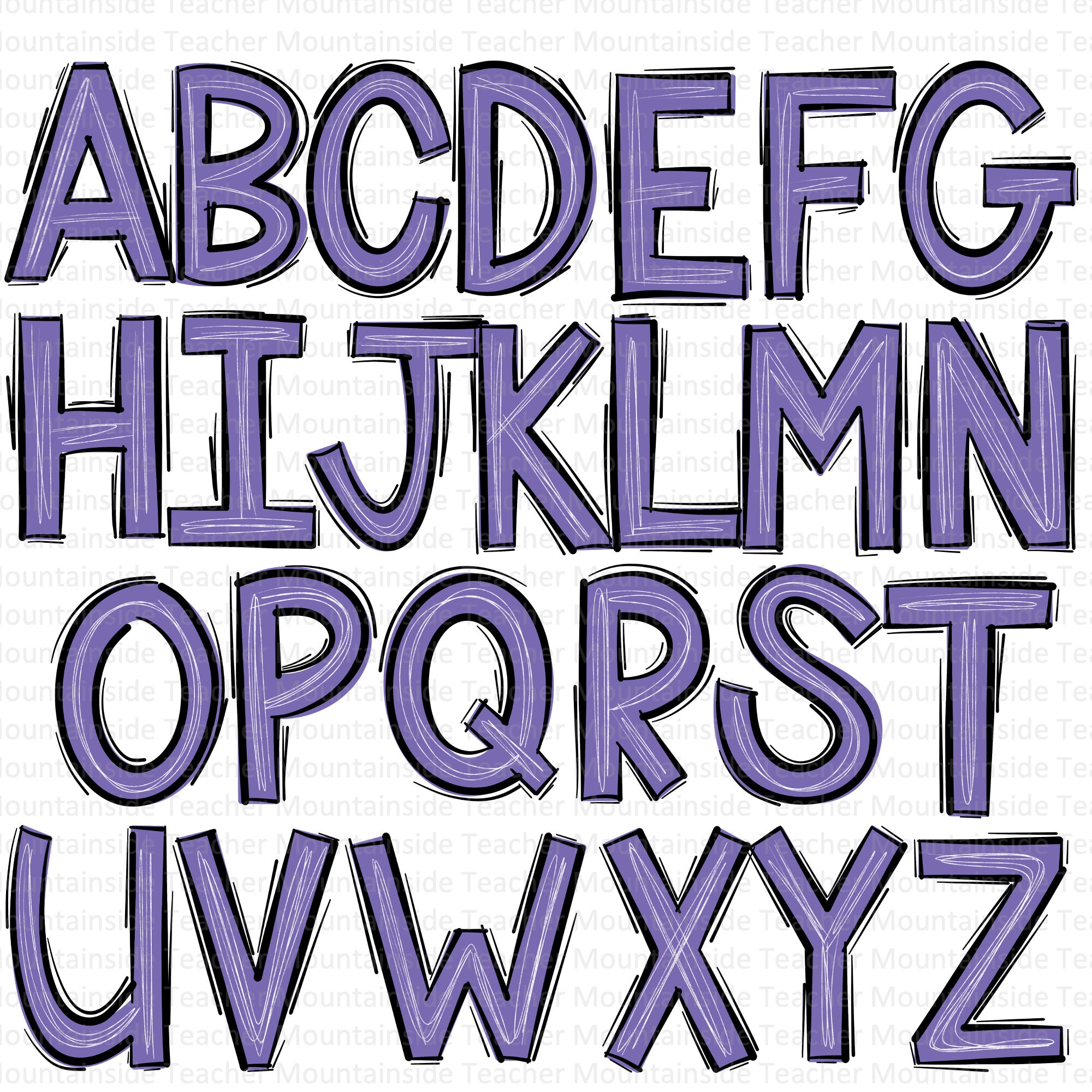 Doodle Alphabet PNG Bundle: Wildflower Color Palette (PNG Clipart) - Etsy
