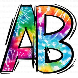 Tie Dye Letters, Bright Doodle Alphabet, PNG Bundle, Doodle Sublimation ...