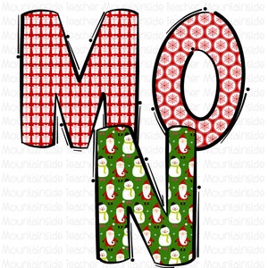 Christmas Doodle Alphabet PNG Doodle Sublimation Alpha Set Design PNG ...