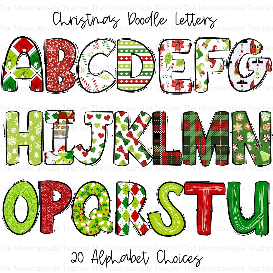 Christmas Doodle PNG Bundle, Holiday Letters, Christmas Patterns, Clip ...