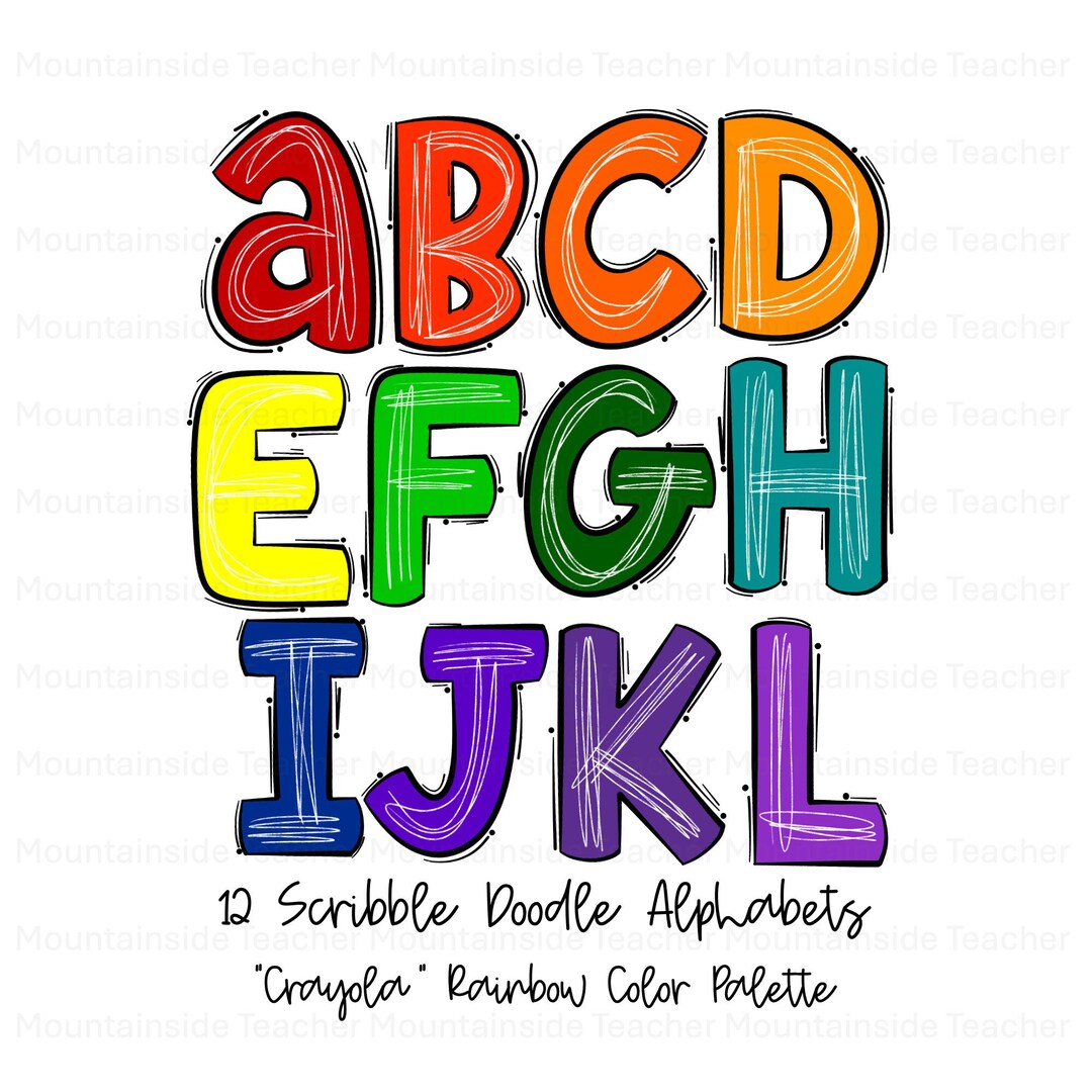 Scribble Letters, Crayola Colored Alphabet, PNG, Doodle Sublimation ...