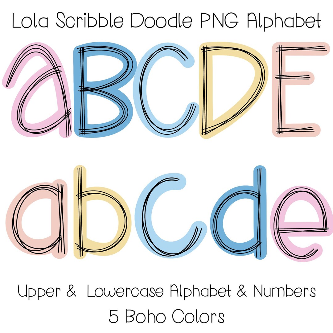 Pastel Scribble Doodle Letters Alphabet PNG Bundle Doodle - Etsy