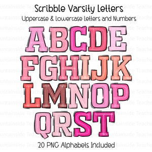 Varsity Letter Alphabet, Shades of Pink, Doodle Letters, Hand Drawn ...