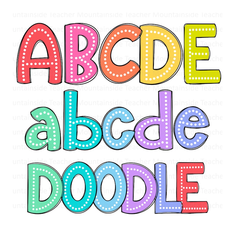 Dotted Letters, Bright Doodle Alphabet, PNG Bundle, Doodle Sublimation ...