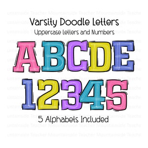 Varsity Letter Alphabet, Bright Colors PNG, Doodle Letters, Hand Drawn ...