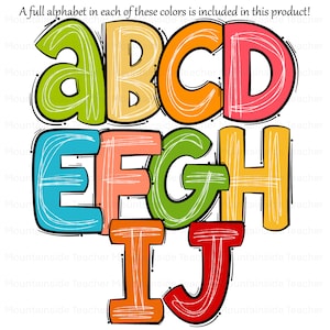 Scribble Doodle Alphabet PNG: Colorful Letters, Numbers (digital ...