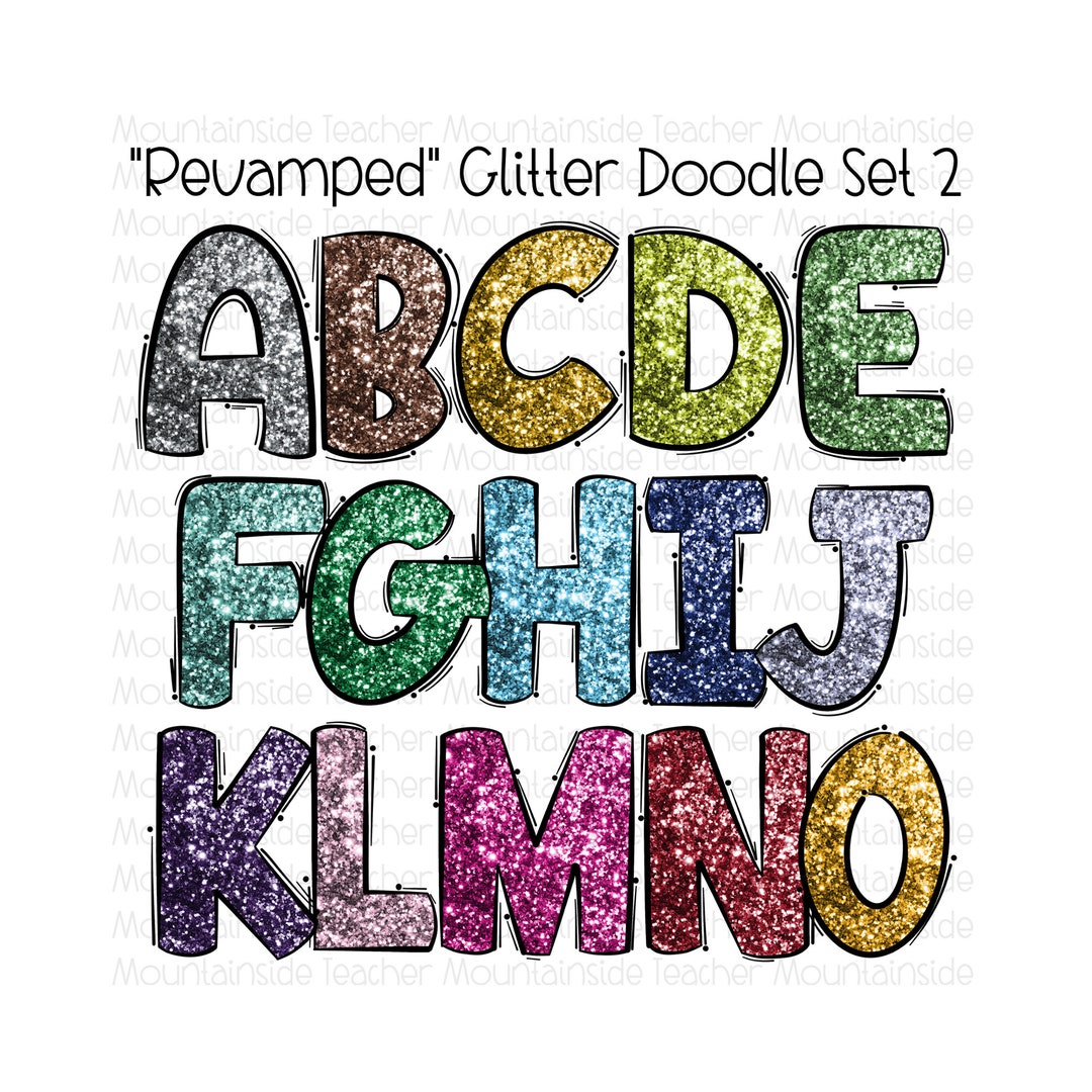 Glitter Doodle Alphabet PNG Doodle Sublimation Alpha Set Design PNG ...