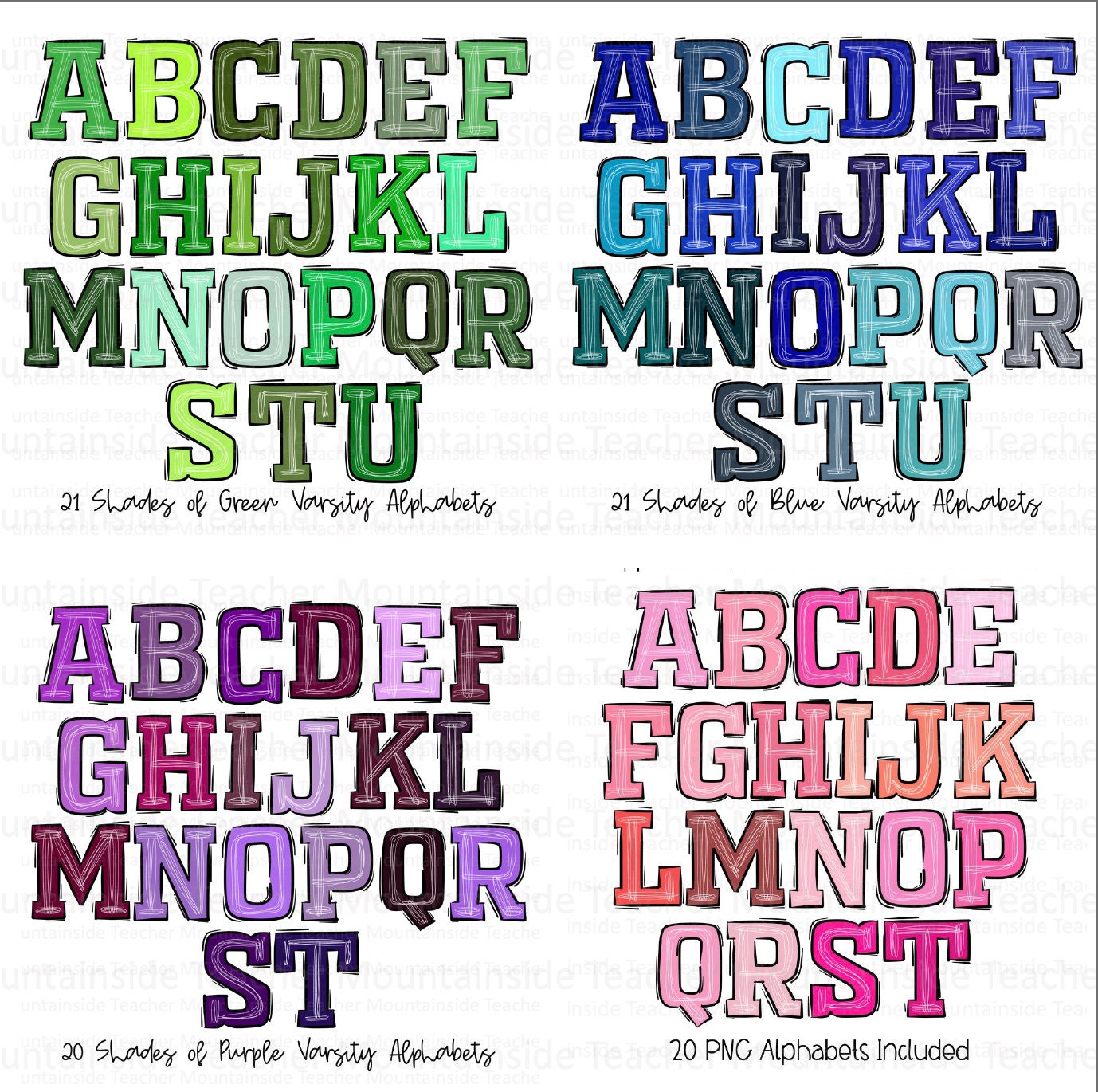 Varsity Scribble Bundle, Doodle Bundle, Varsity Letters, PNG Bundle ...