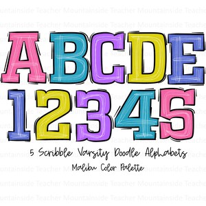 Varsity Letter Alphabet, Bright Colors PNG, Doodle Letters, Hand Drawn ...