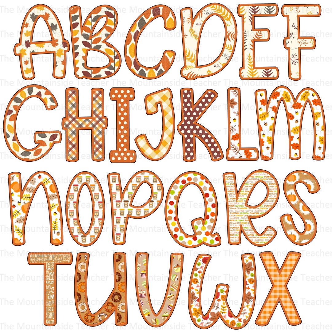 Fall Doodle Alphabet: PNG Clipart, Leaf Letters (digital Download) - Etsy