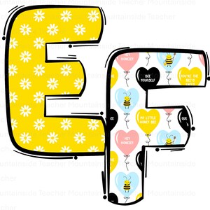 Bee Doodle Alphabet Spring PNG Sublimation Alpha Design Uppercase and ...