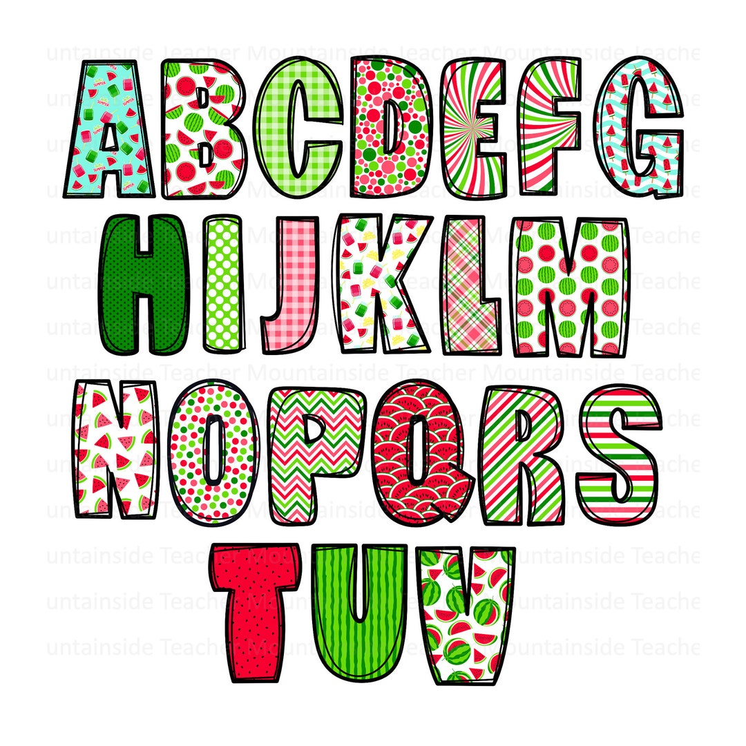 Watermelon Doodle Alphabet: Patterned PNG Letters & Numbers - Etsy
