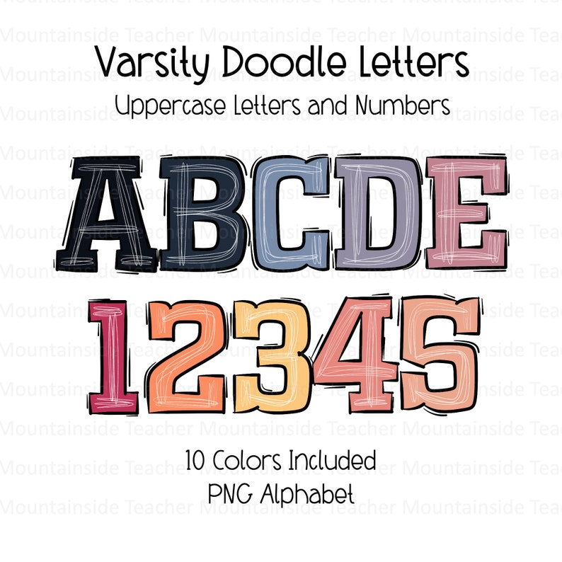 Varsity Letter Alphabet, Dusk Colors PNG, Doodle Letters, Hand Drawn ...