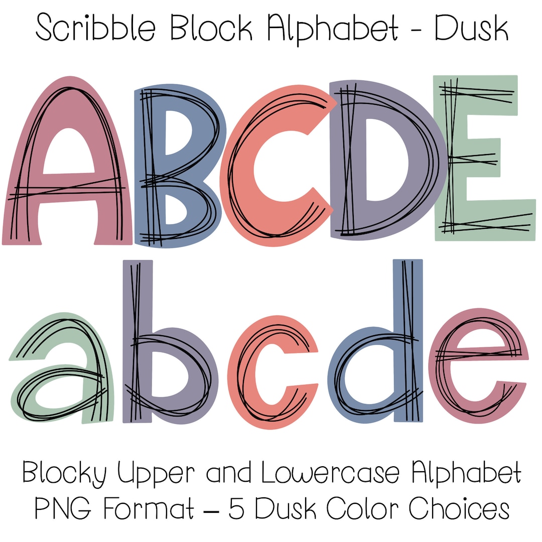 Block Scribble Doodle Alphabet, PNG Sublimation Alpha Set, Upper ...