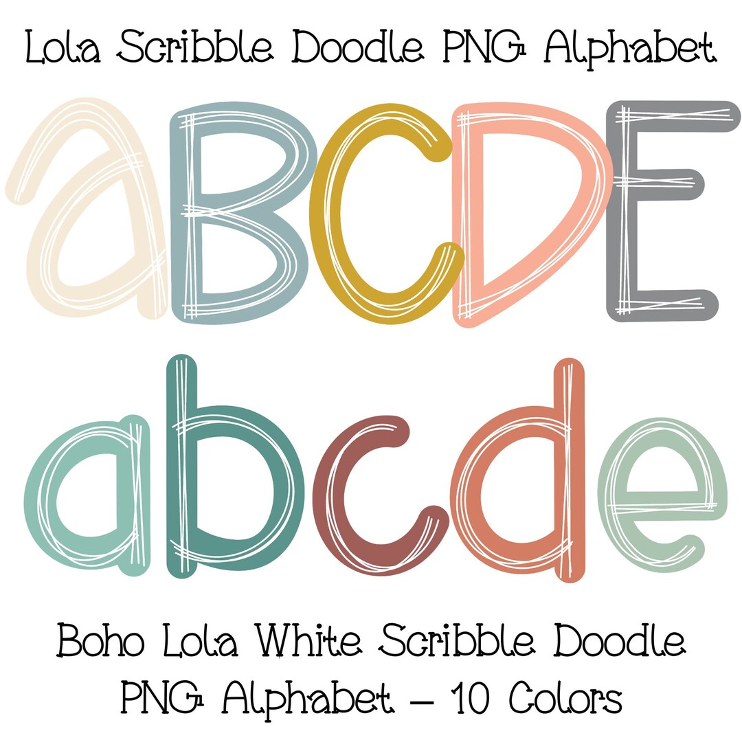 White Scribble Letters Boho Doodle Alphabet, PNG Bundle, Doodle ...