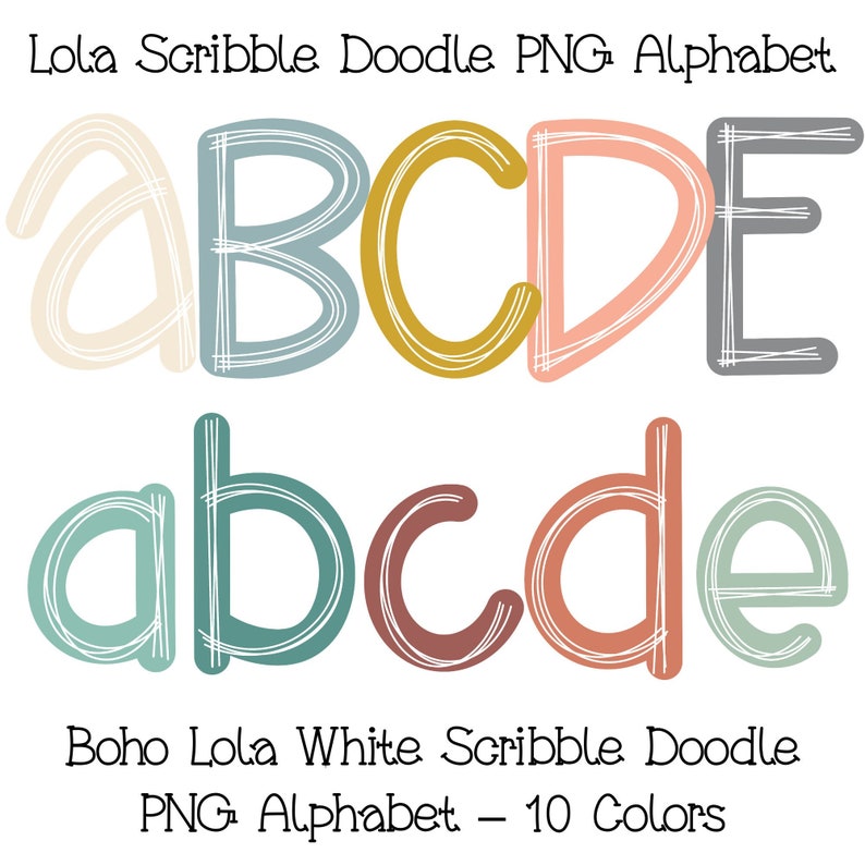 White Scribble Letters Boho Doodle Alphabet PNG Bundle - Etsy