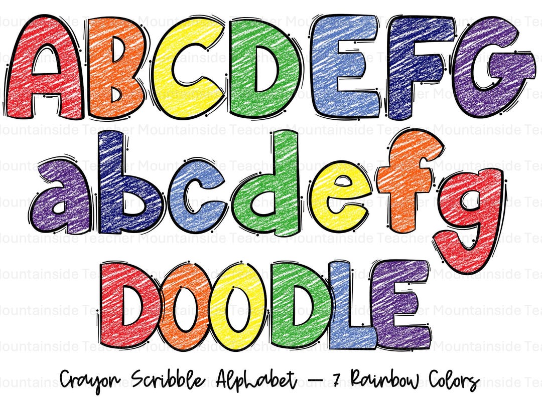 Crayon Doodle Alphabet PNG Bundle: Rainbow Font (digital Download) - Etsy