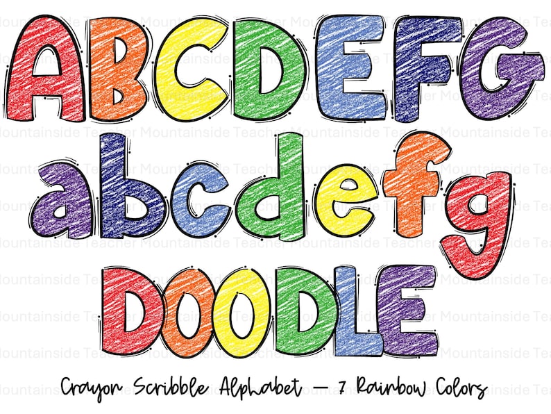 Crayon Doodle Alphabet PNG Bundle: Rainbow Font (digital Download) - Etsy