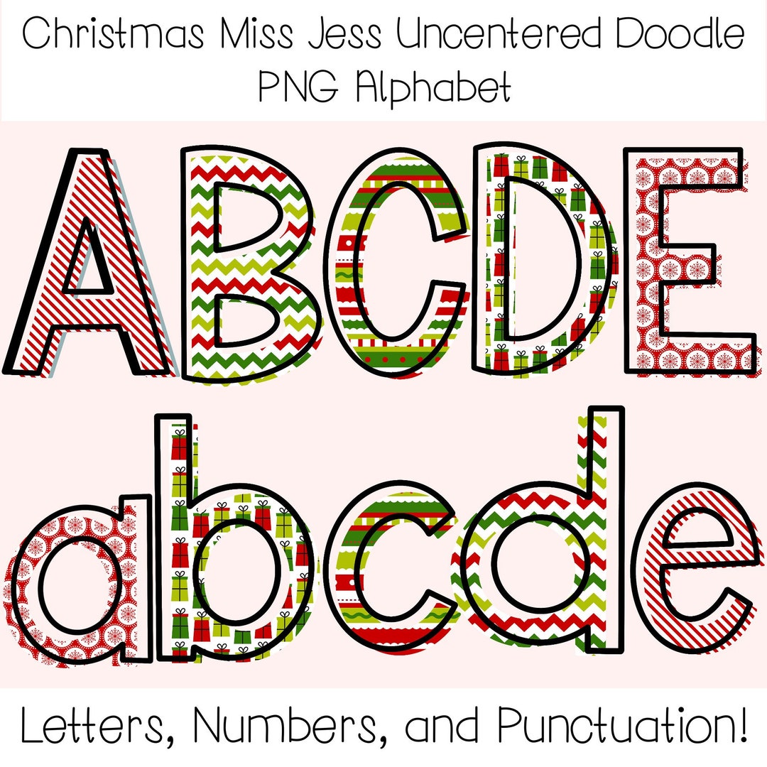 Block Doodle Letters, Christmas Alphabet, Sublimation Set, PNG Doodle ...