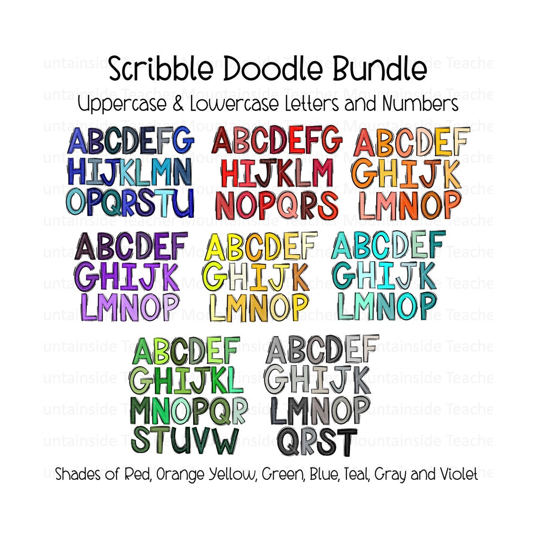 Scribble Letters, Doodle Alphabet Bundle, PNG Bundle, Doodle ...