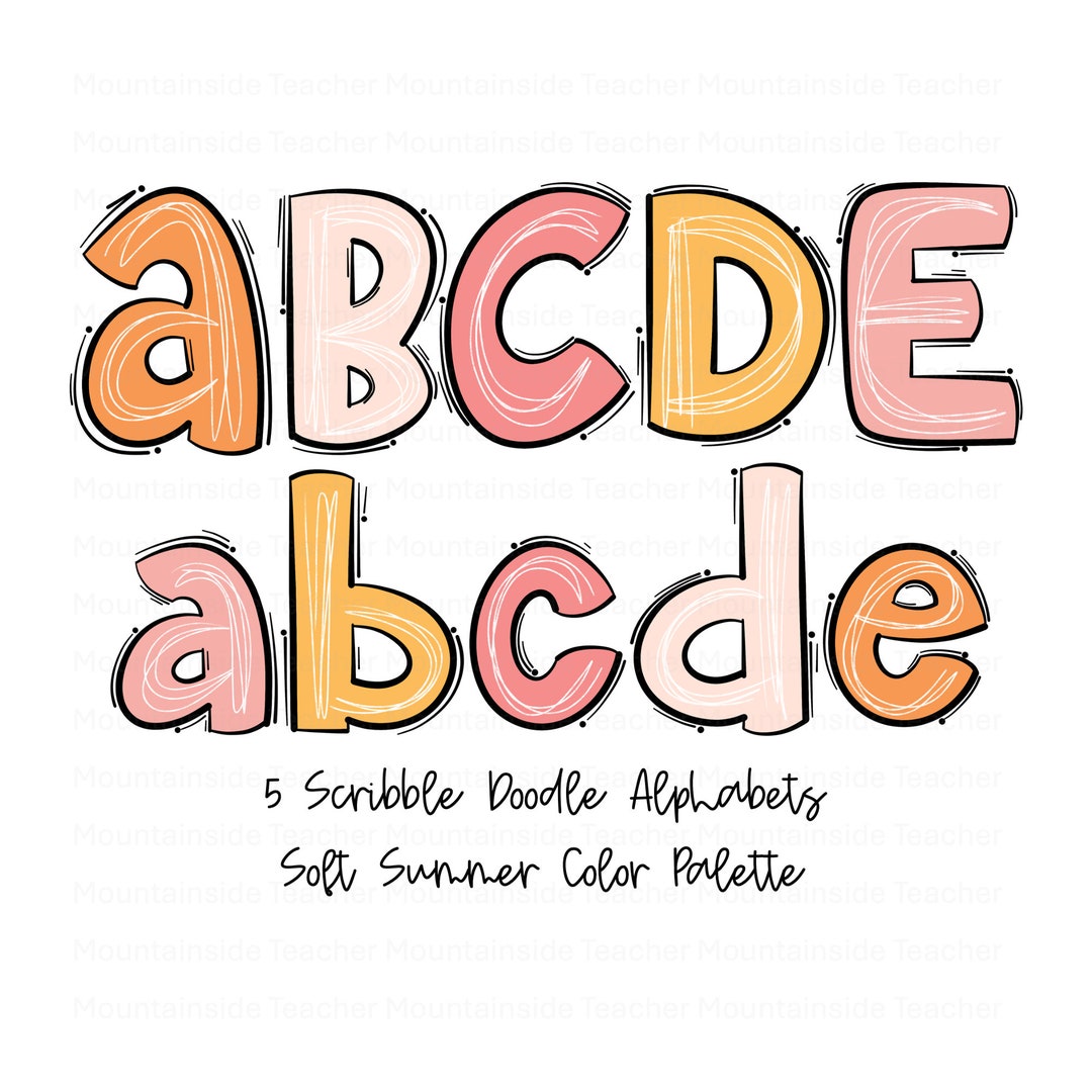 Scribble Doodle Alphabet: Summer Colors, PNG Font (digital Download) - Etsy