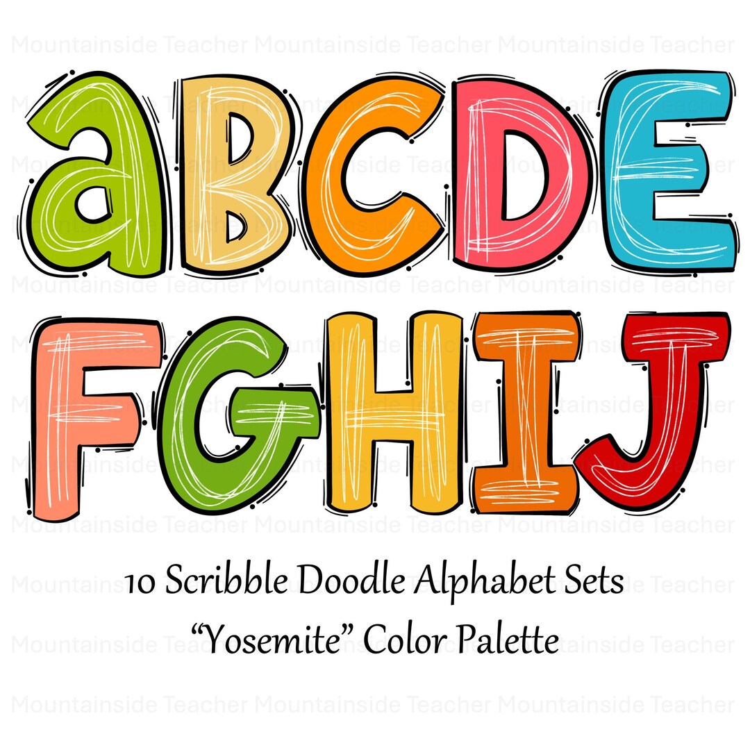 Scribble Doodle Alphabet PNG: Colorful Letters, Numbers (digital ...
