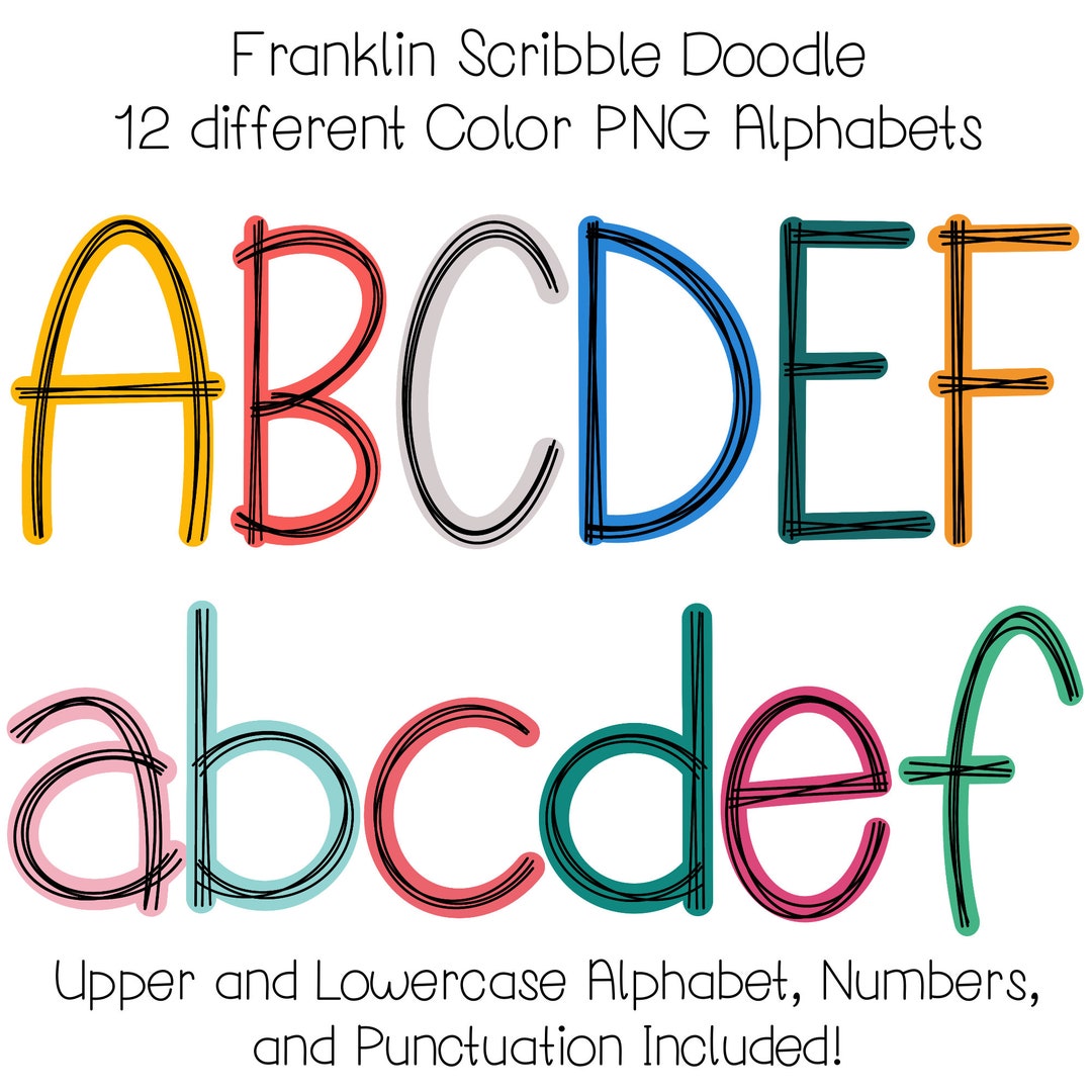 Colorful Scribble Doodle Letters Alphabet PNG Bundle Doodle Sublimation ...