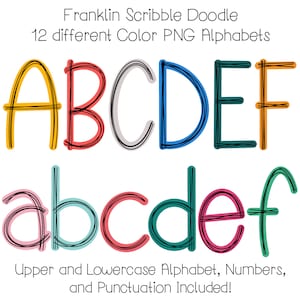 Colorful Scribble Doodle Letters Alphabet PNG Bundle Doodle Sublimation ...