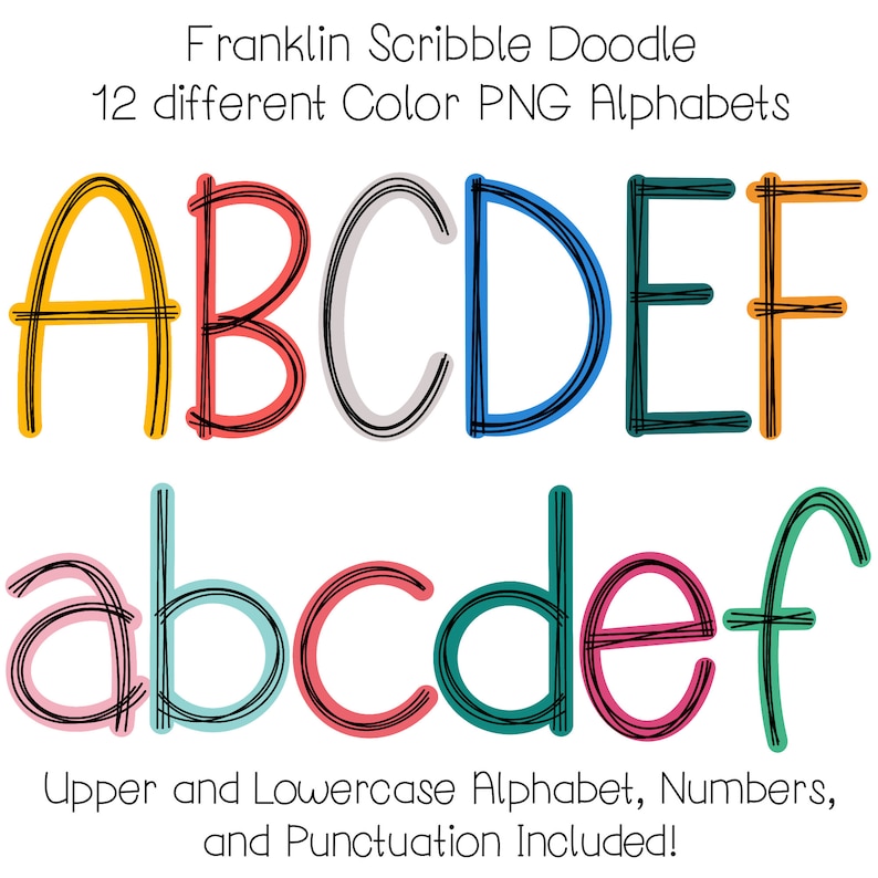 Colorful Scribble Doodle Letters Alphabet PNG Bundle Doodle - Etsy