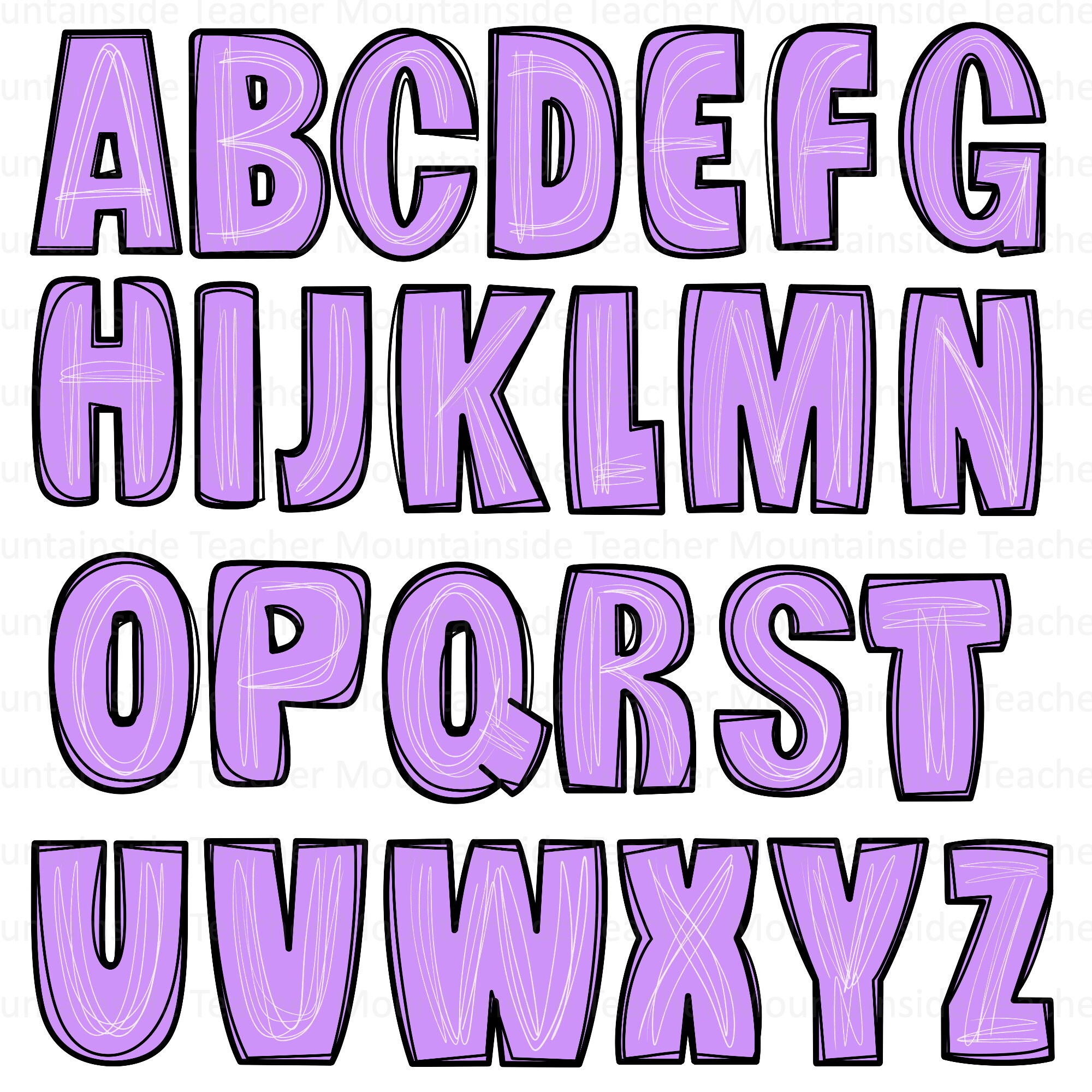 Scribble Alphabets, Tropical Colors, Doodle Letters, Hand Drawn ...