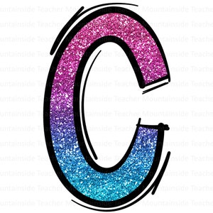 Faded Glitter Letters, Bright Doodle Alphabet, PNG Bundle, Doodle ...