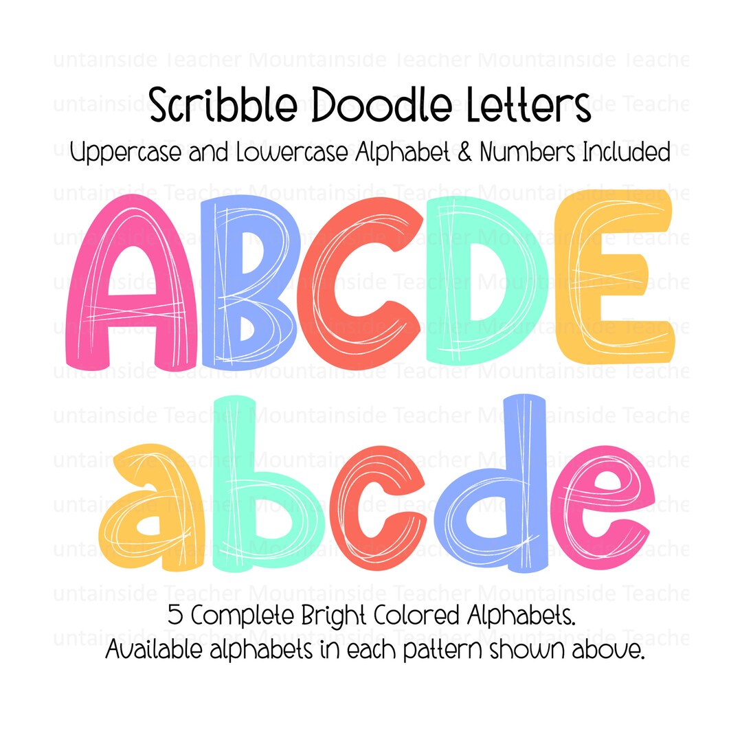 Scribble Letters, Bright Colored Doodle Alphabet, Doodle Sublimation ...