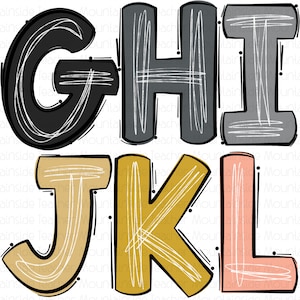 Scribble Letters, Boho Doodle Alphabet, PNG Bundle, Doodle Sublimation ...