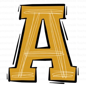 Varsity Scribble Letters, Maroon and Gold Doodle Alphabet, PNG Bundle ...