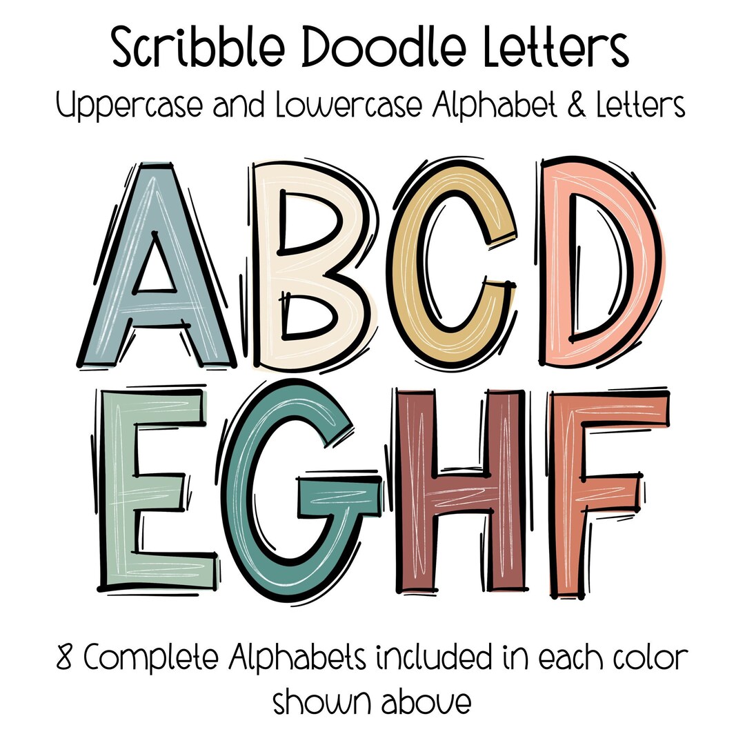 Scribble Letters, Boho Doodle Alphabet, PNG Bundle, Doodle Sublimation ...