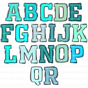 Turquoise Varsity Scribble Letters: PNG Alphabet Bundle (digital ...