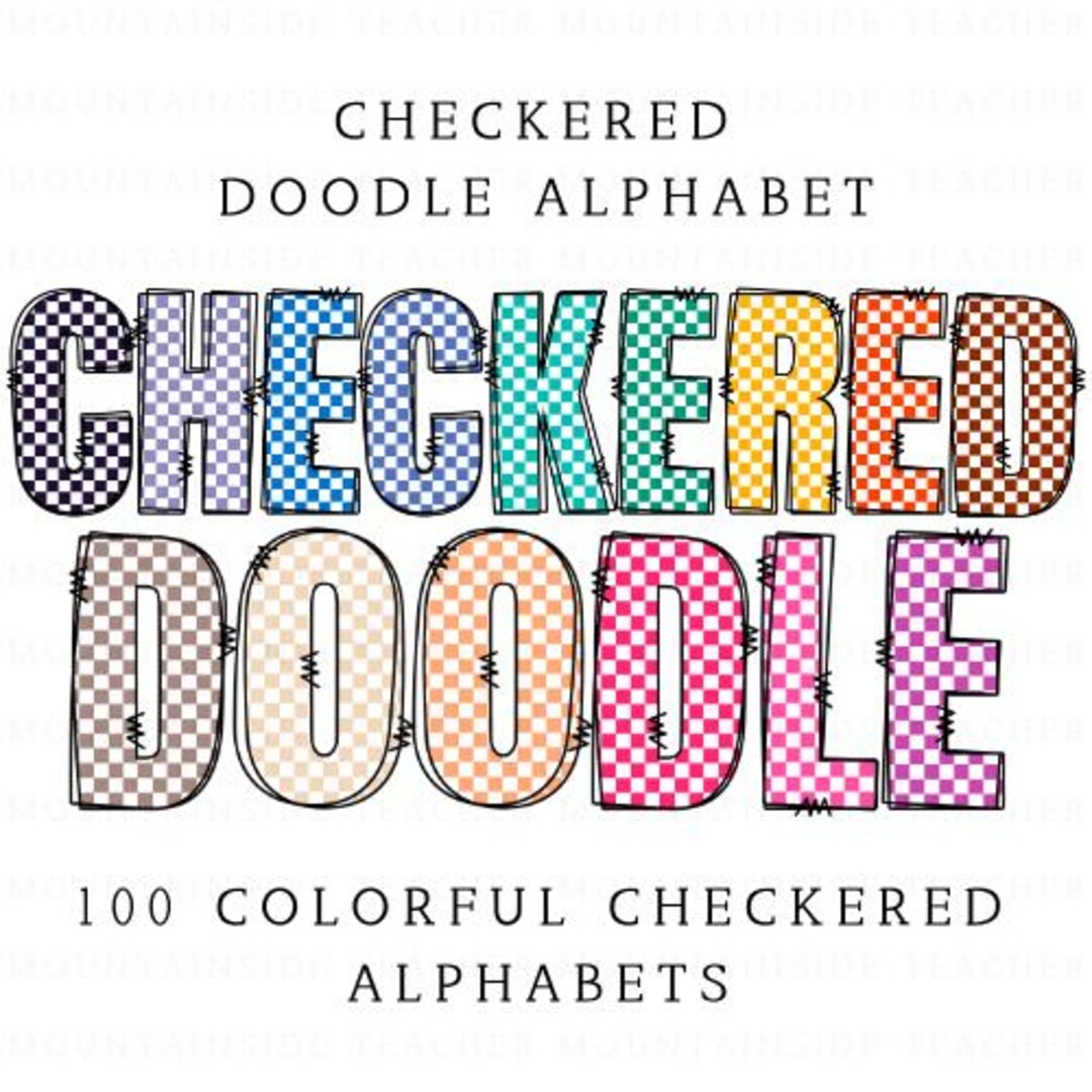 Checkered Doodle Alphabet PNG Bundle: Bright Clipart (digital Download ...